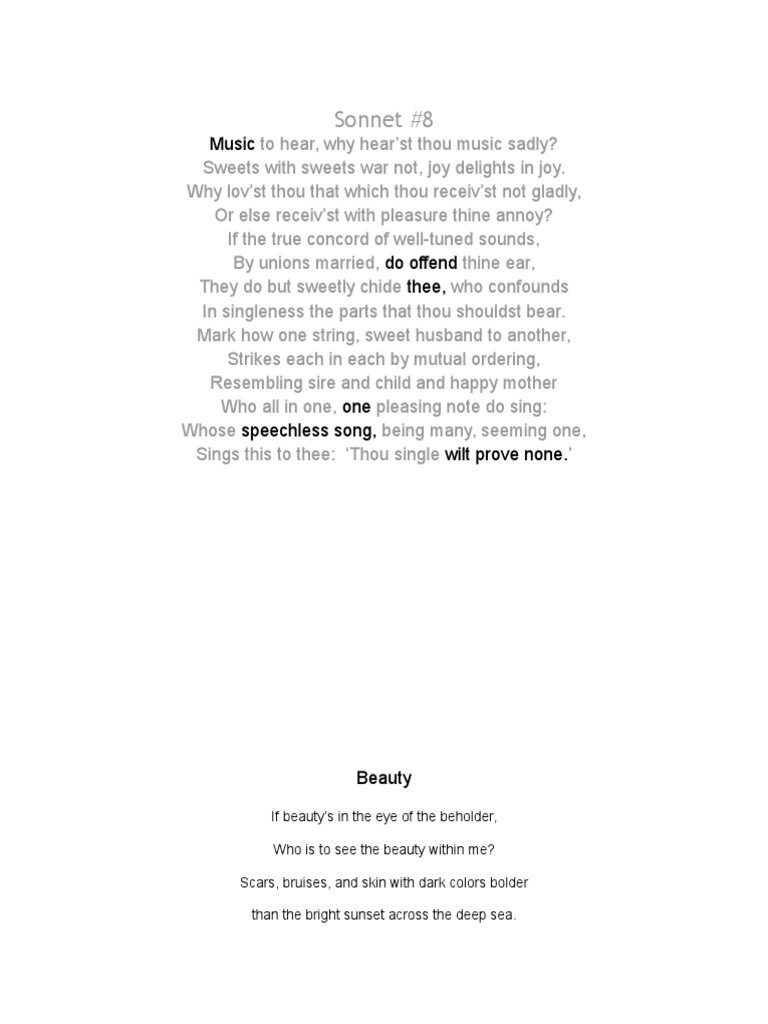 Sonnet #8 | PDF | William Shakespeare | Thou