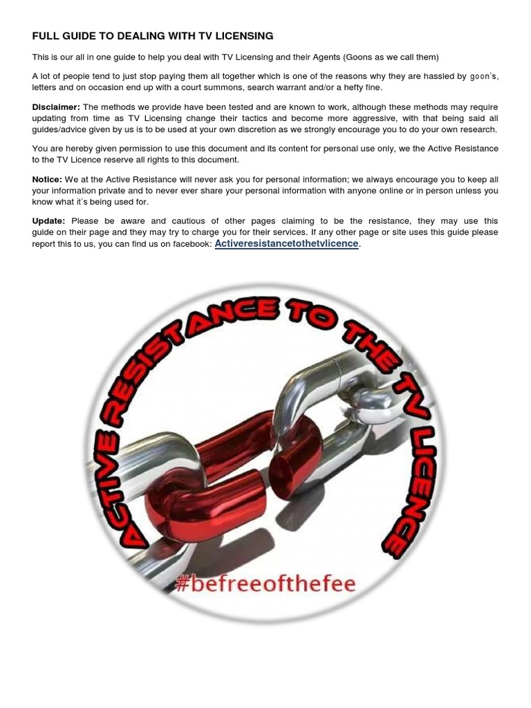 TV Licensing: Complete Resistance Guide | PDF | Search Warrant ...