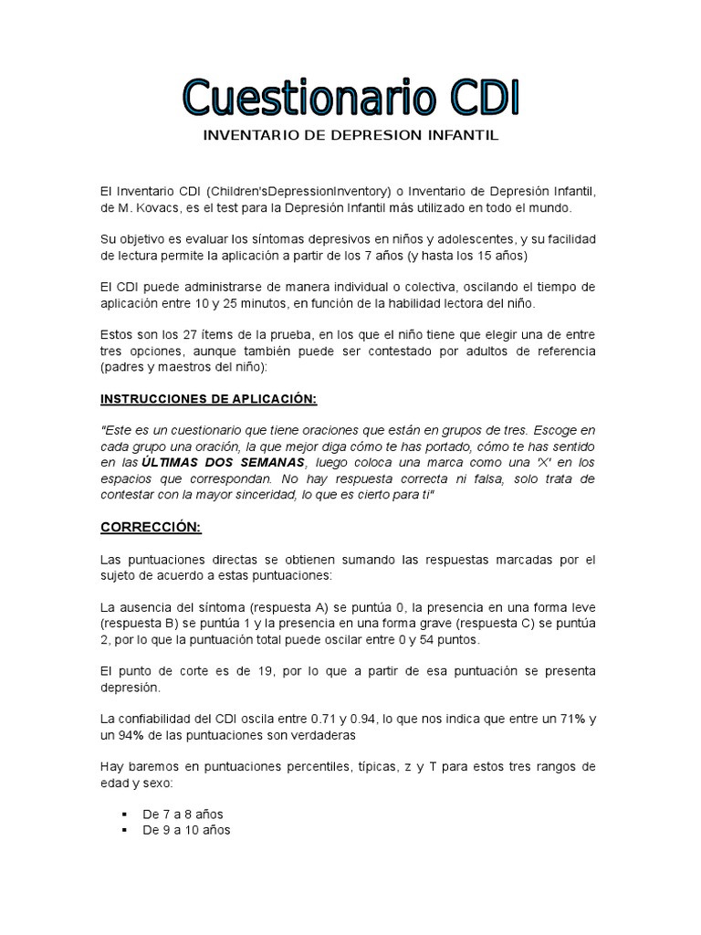 Manual Cdi | PDF | Estado de ánimo (psicología) | Salud mental