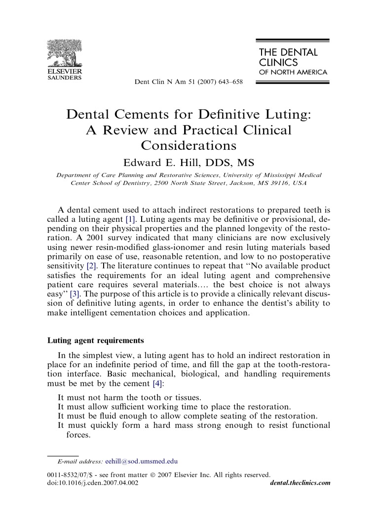 Definitive Luting Agents in Dentistry | PDF | Dental Implant | Strength ...