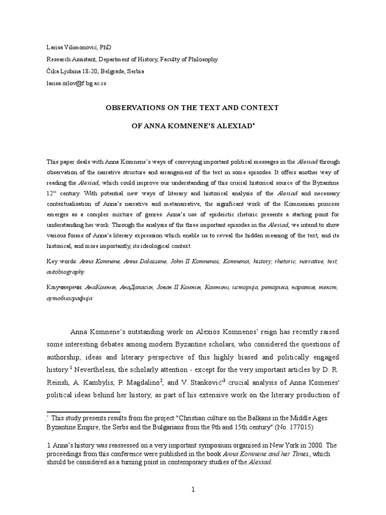 Text and Context of Anna Final - Rev | PDF | Byzantine Empire