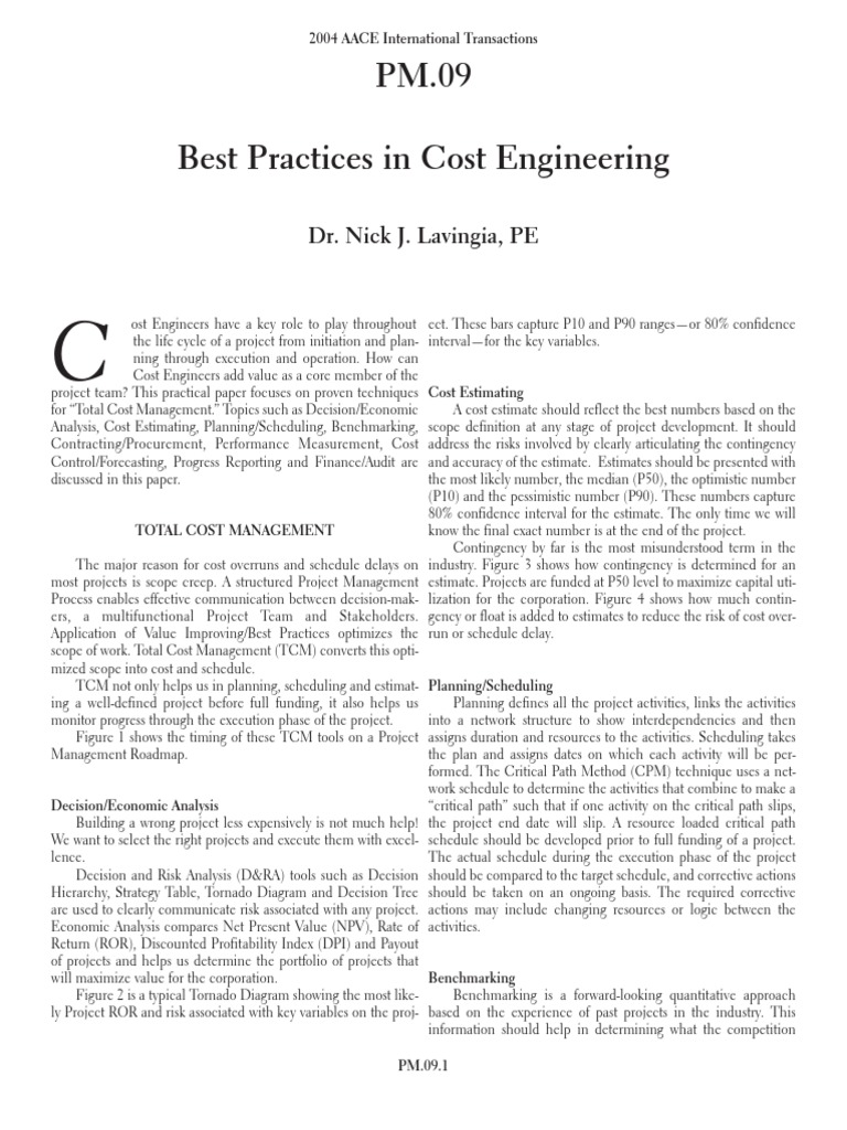Best Practices in Total Cost Management: A Guide for Cost Engineers to ...