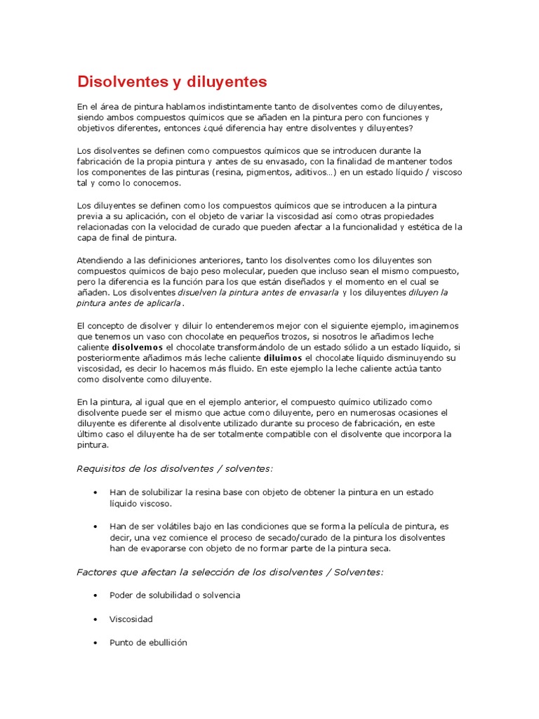 Diferencias entre disolventes y diluyentes | PDF | Solvente | Líquidos