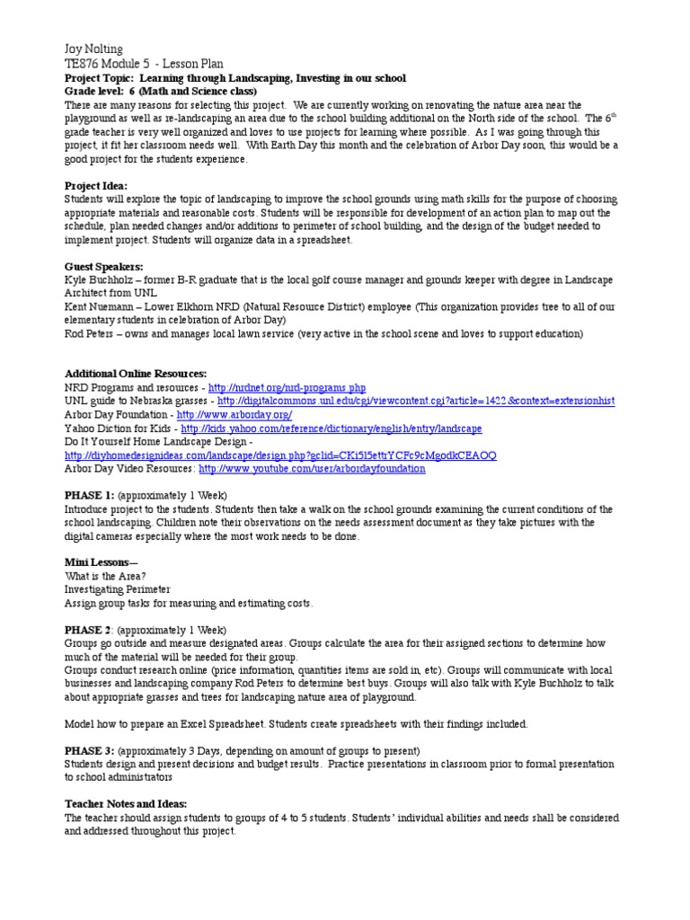 s13 Te876 Module 5-Lesson Plan | PDF | Project Based Learning ...