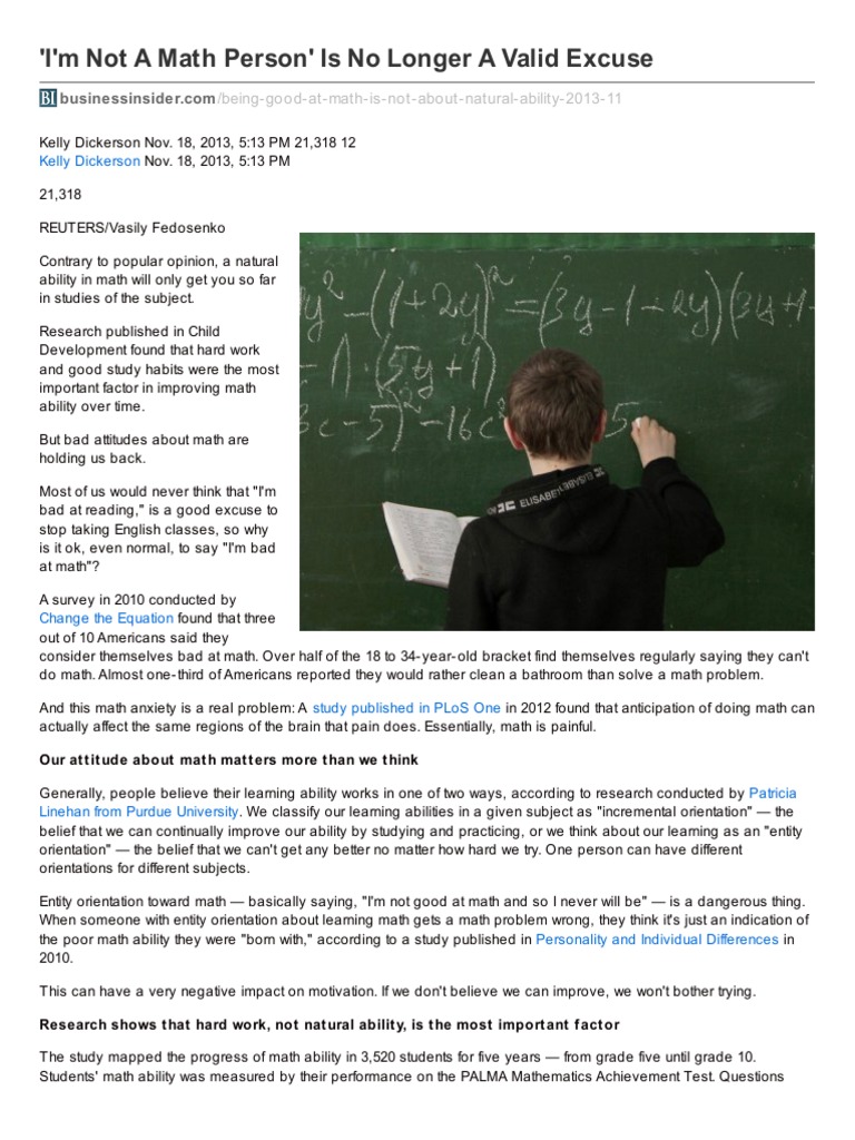 Im Not A Math Person Is No Longer A Valid Excuse | PDF | Learning ...