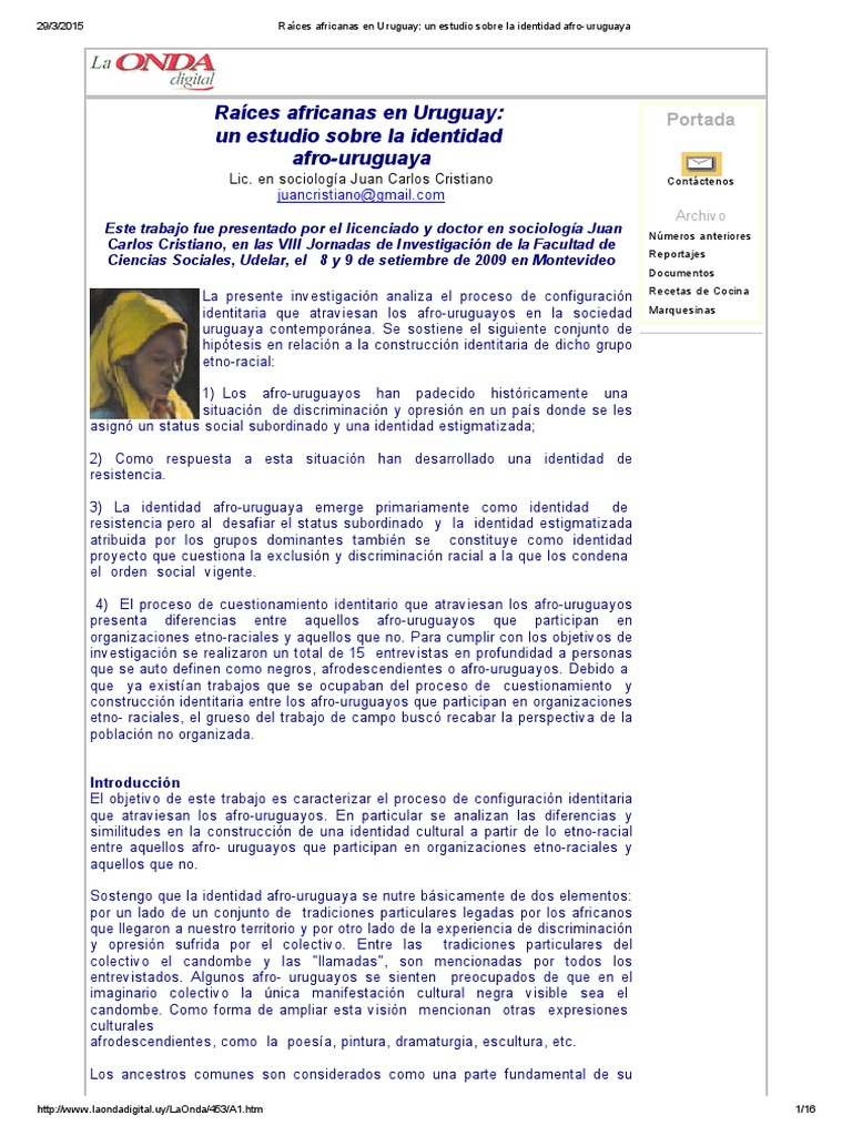 Raíces Africanas en Uruguay - Un Estudio Sobre La Identidad Afro ...