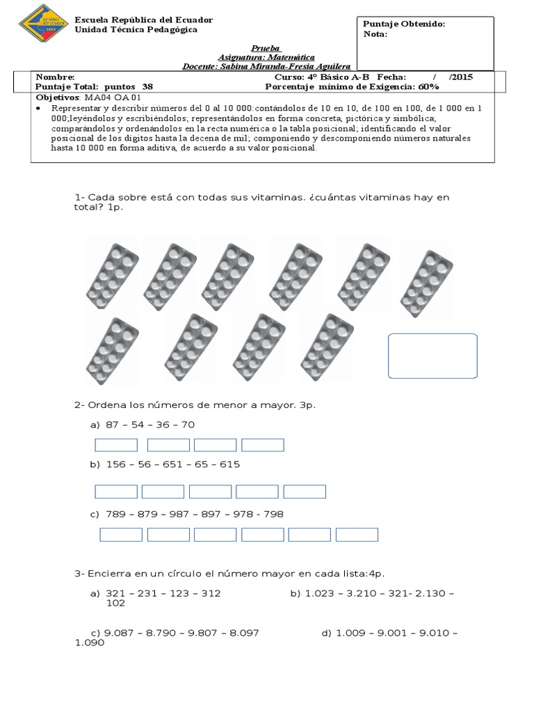 Prueba De Valor Posicional Hojas De Trabajo De Valor Posicional: