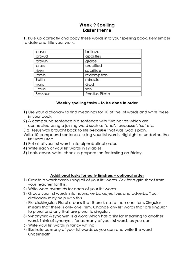 Week 9 Spelling Easter Theme | PDF