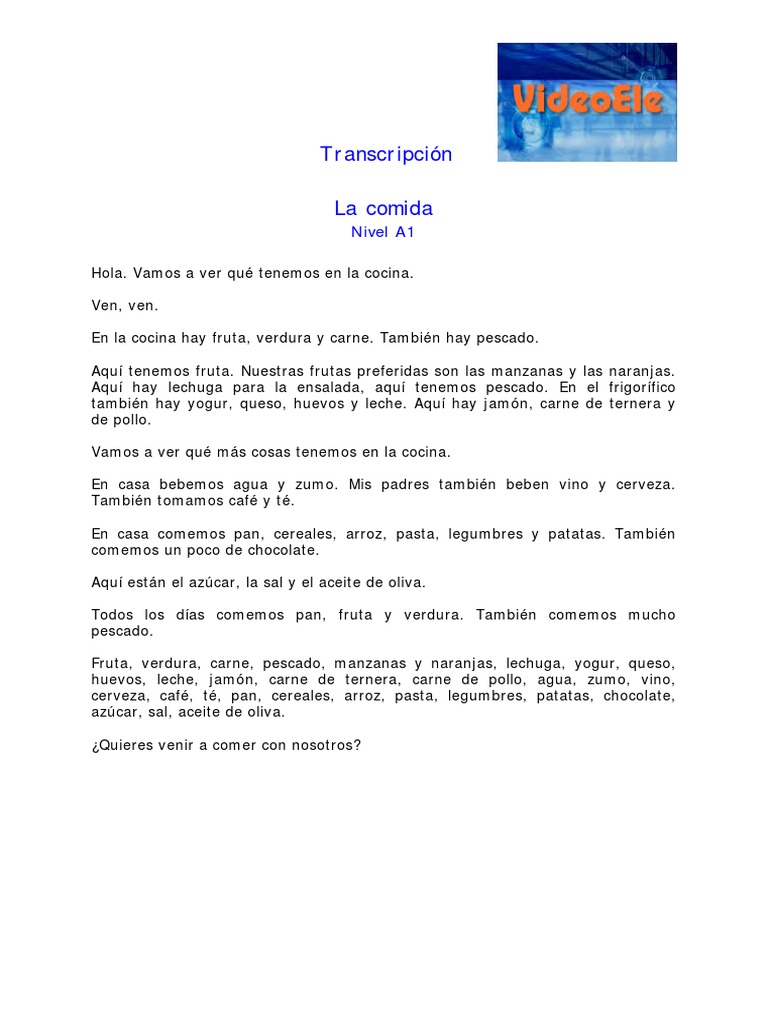 A1 La Comida Transcripcion | PDF
