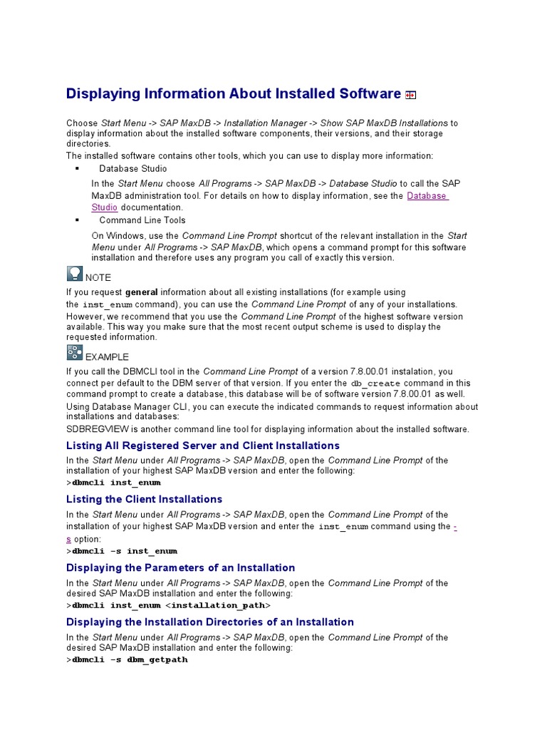 MaxDB Software Installation Overview | PDF | Command Line Interface | Installation (Computer ...