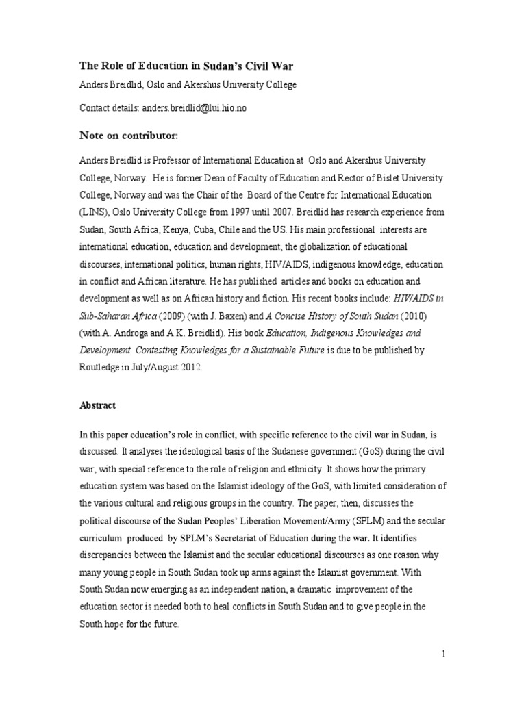 The Role of Education in Sudan's Civil War | PDF | Sudan | Islamism