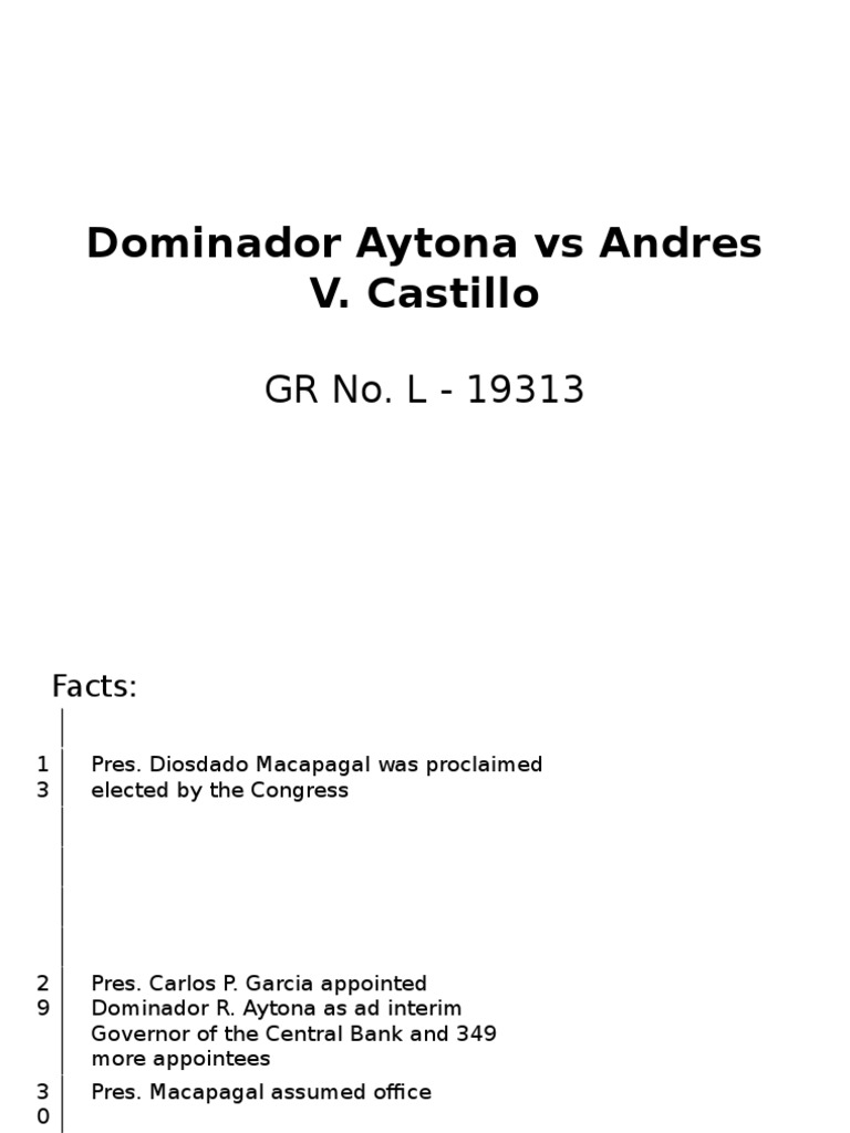 Dominador Aytona Vs Andres V Castillo | PDF | Constitutional Law ...