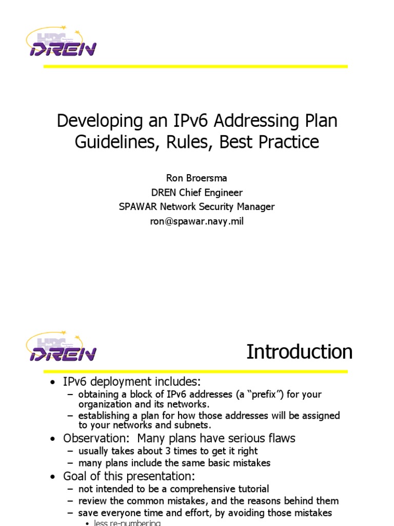 Developing An Ipv6 Addressing Plan Guidelines, Rules, Best Practice ...