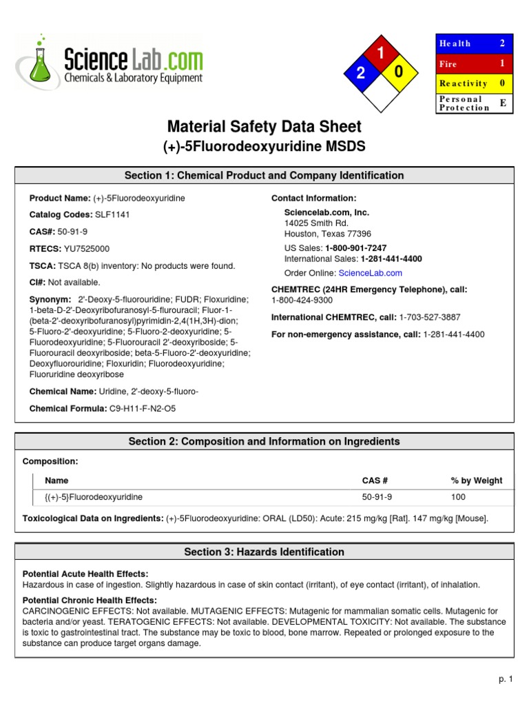 msds | Toxicity | Personal Protective Equipment
