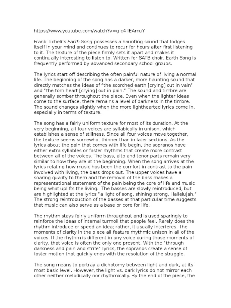 Earth Song Analysis | PDF | Rhythm | Elements Of Music