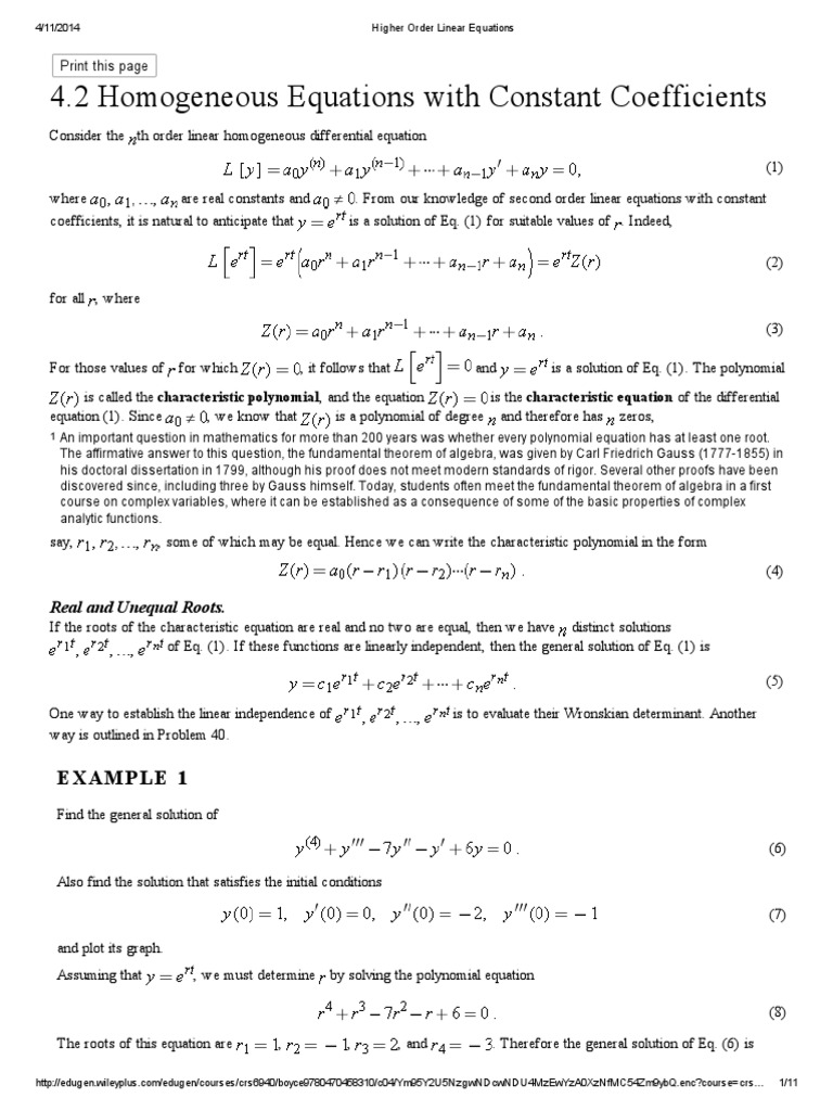 Higher Order Linear Equations | PDF | Equations | Complex Number