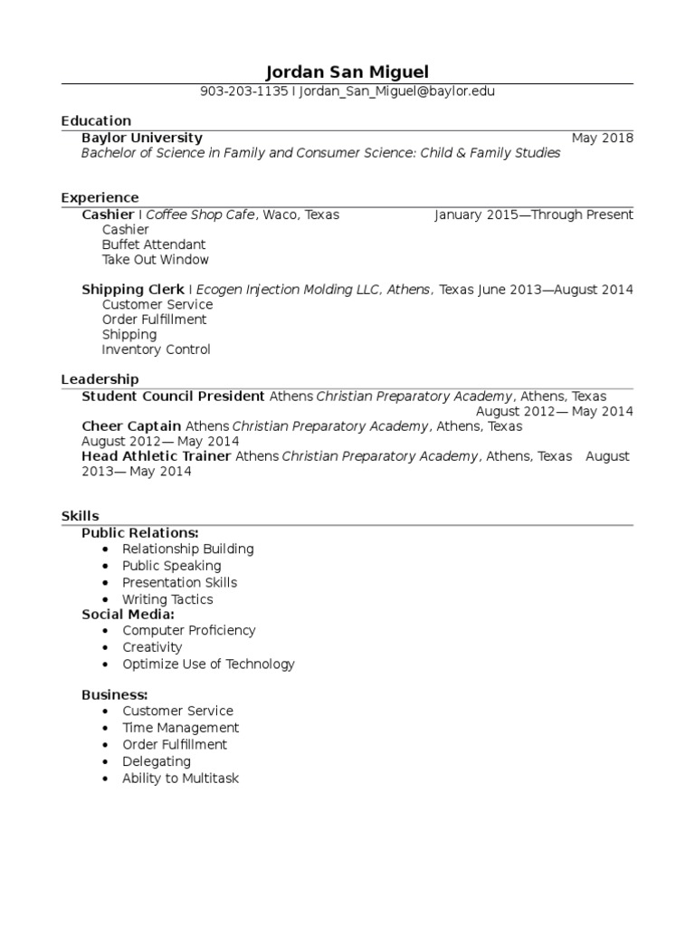 Jordan San Miguel: Resume Overview | PDF