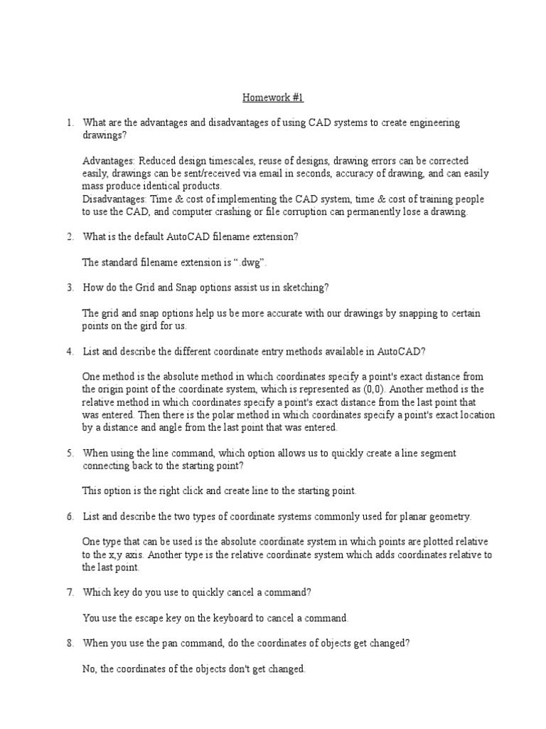AutoCAD Homework | PDF | Auto Cad | Coordinate System