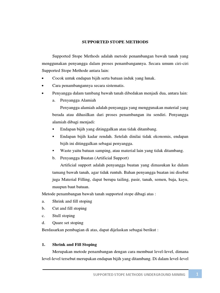 Supported Stope Methods | PDF