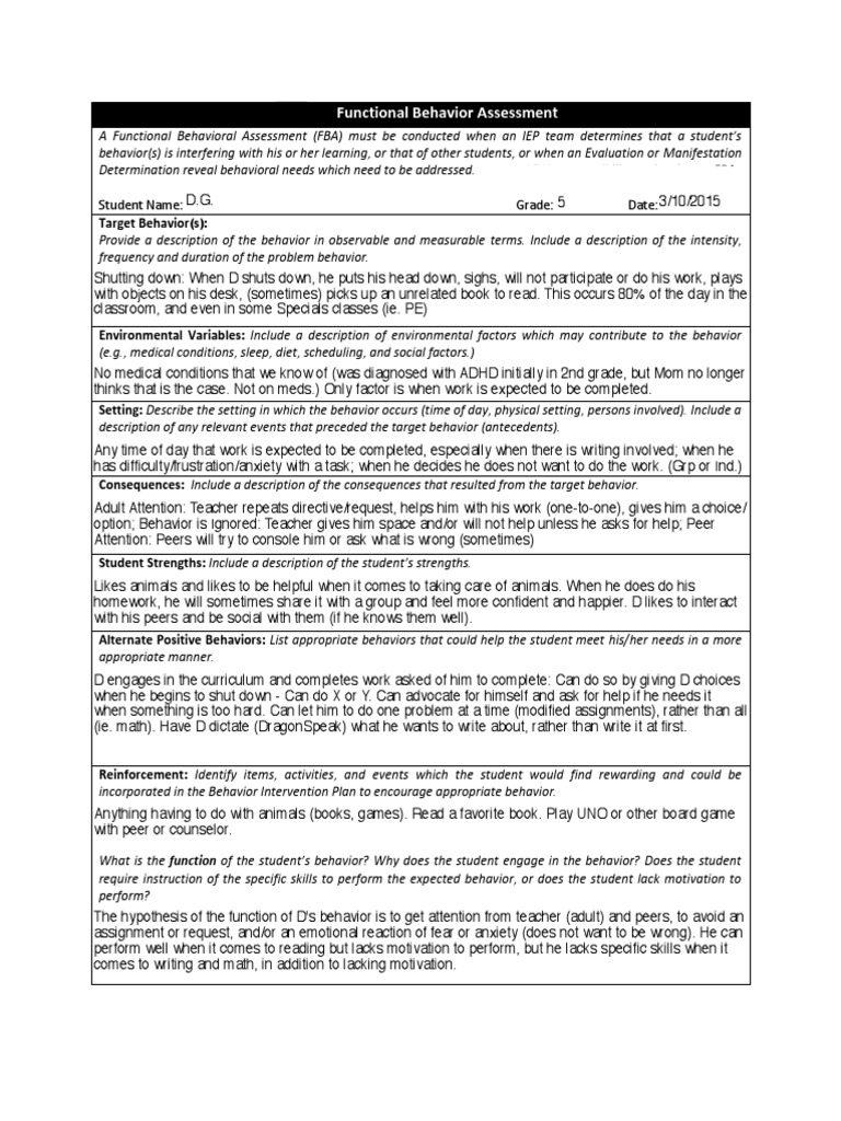 Functional Behavior Assessment DG | PDF | Motivation | Motivational