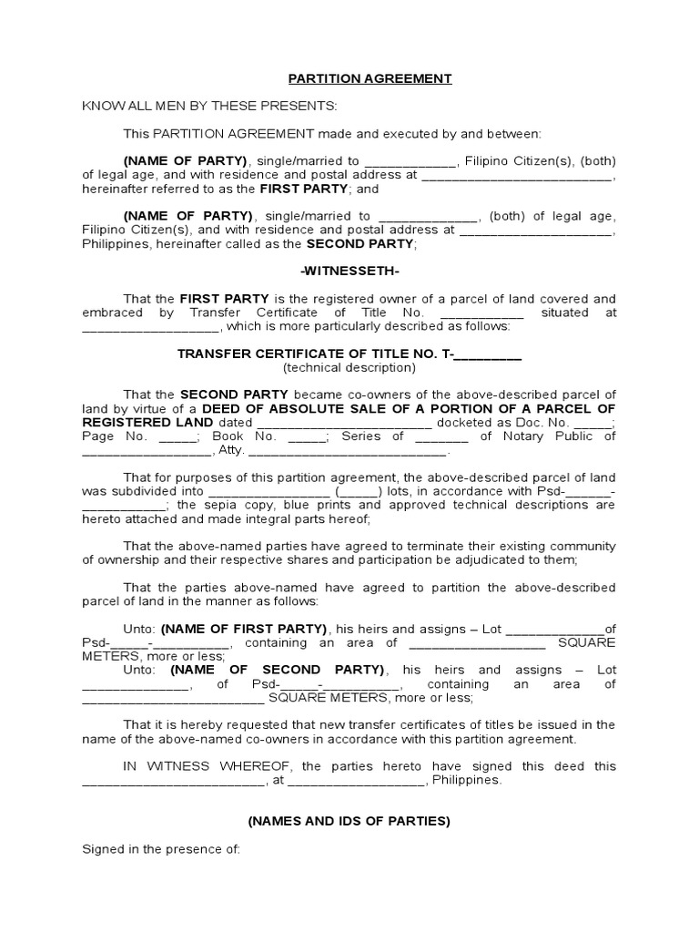 Sample Partition Agreement Document | PDF | Deed | Document