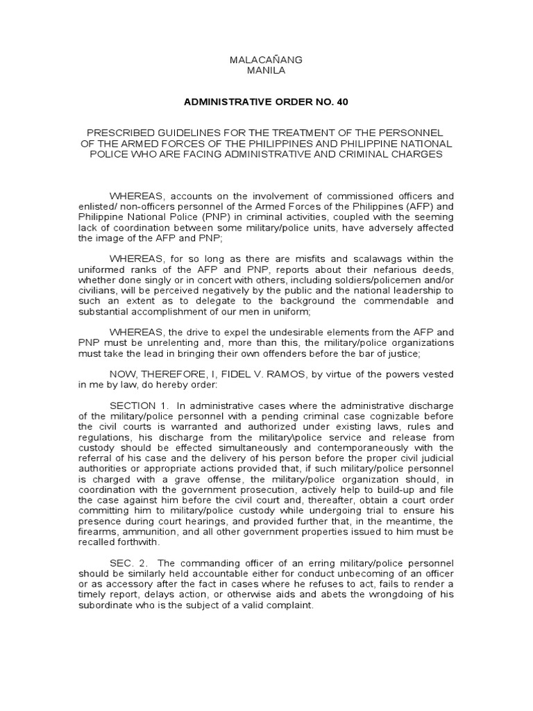 Admin Order NR 40 DTD 24 Feb 93 (Prescribed Guidelines For The ...