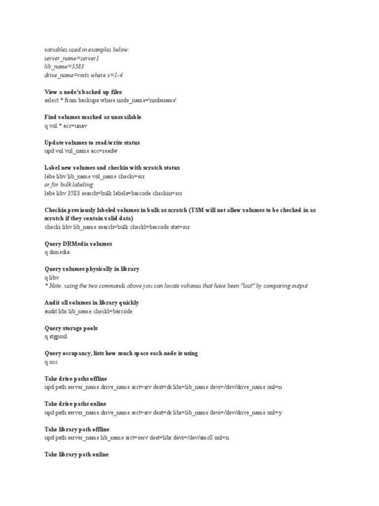 TSM Commands | PDF | Backup | Computer Data Storage