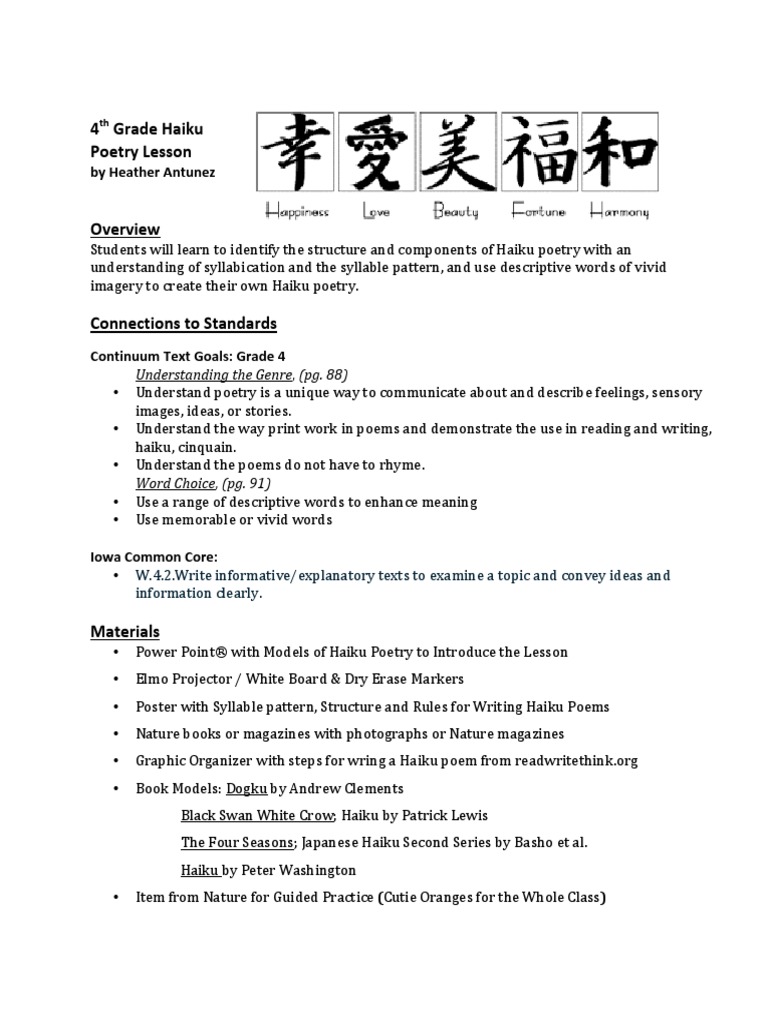 4th Grade Haiku Poetry Lesson | Haiku | Syllable