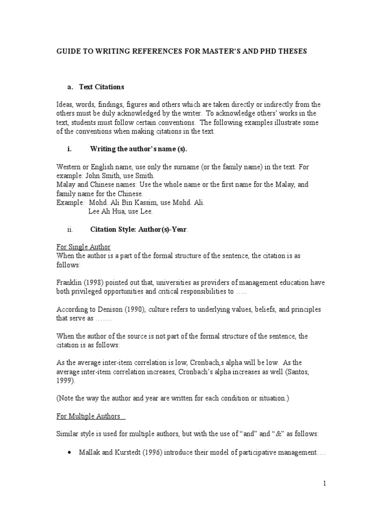Guide To Writing References For Master'S and PHD Theses | PDF ...