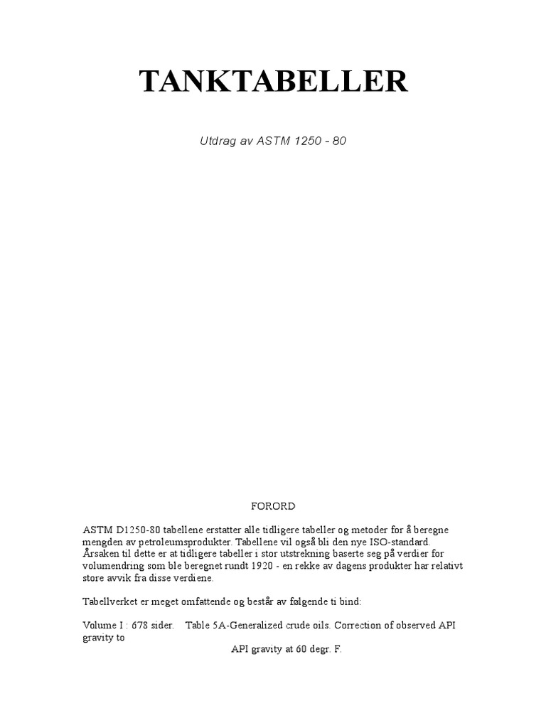 Tanktabeller: Utdrag Av ASTM 1250 - 80 | PDF | Technology & Engineering