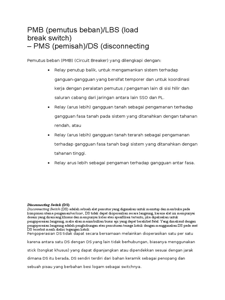 PMB (Pemutus Beban) /LBS (Load Break Switch) - PMS (Pemisah) /DS ...