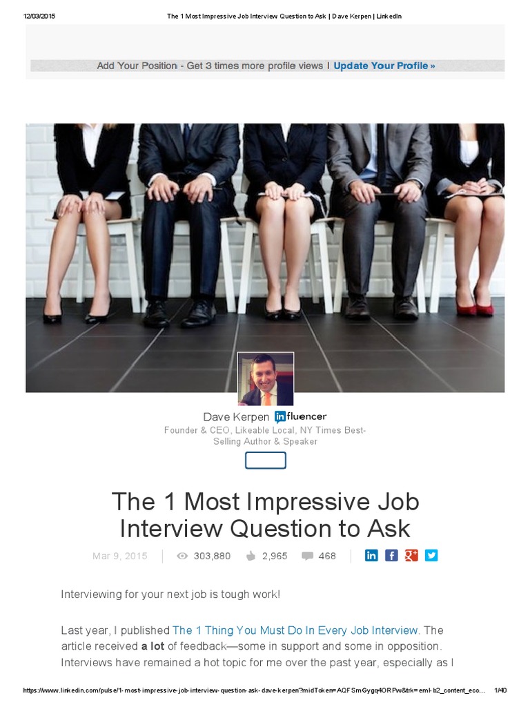 The 1 Most Impressive Job Interview Question To Ask - Dave Kerpen ...