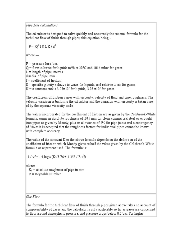 Pipe Flow Calculations | PDF | Fluid Dynamics | Viscosity