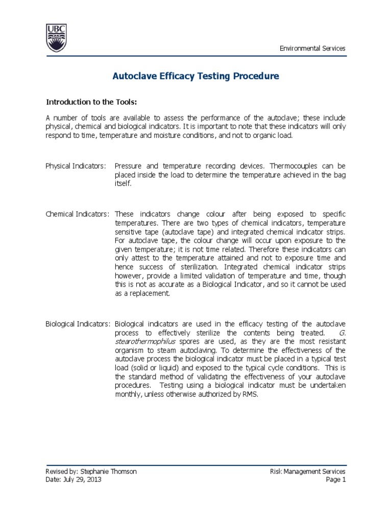 Autoclave Efficacy Testing Guide | PDF | Sterilization (Microbiology ...
