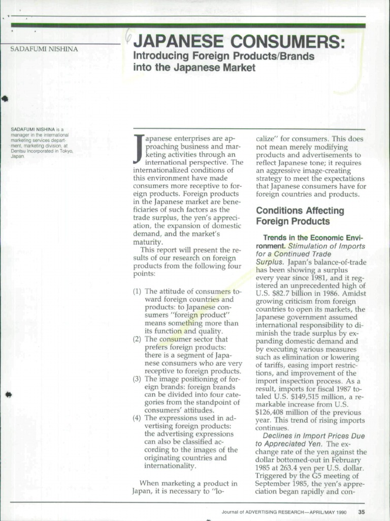 Japanese Consumers:: Introducing Foreign Products/Brands Into The ...
