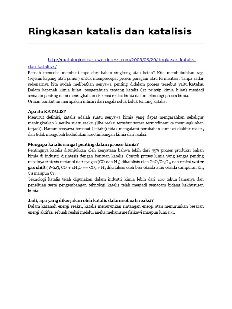 3 Ringkasan Katalis Dan Katalisis | PDF