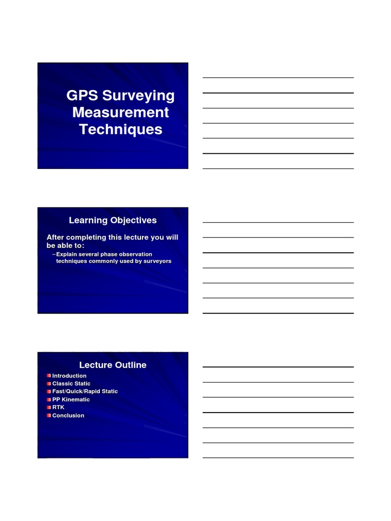 GPS Surveying Techniques Overview | PDF | Surveying | Telecommunications