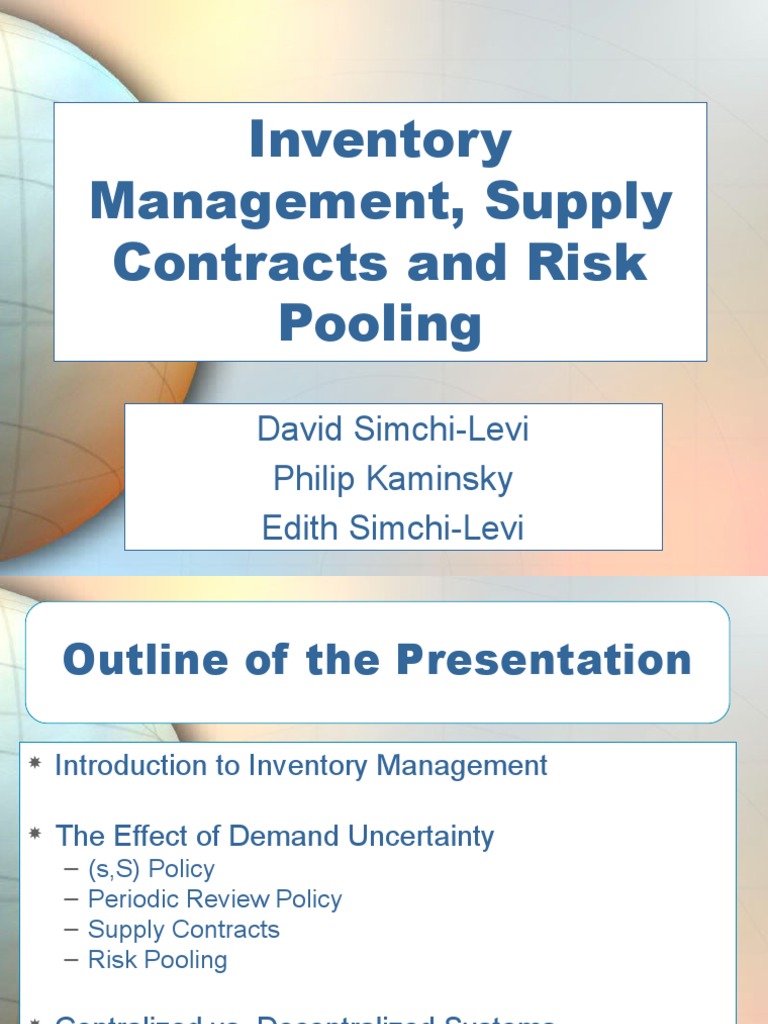 Inventory Management, Supply Contracts and Risk Pooling | PDF ...