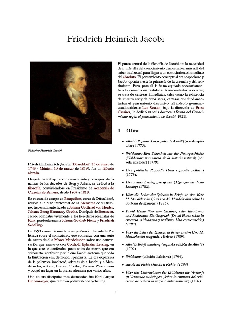 Friedrich Heinrich Jacobi: Filosofía y Polémicas | PDF | Escritores de ...
