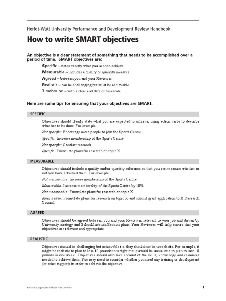 SMART Objectives | PDF