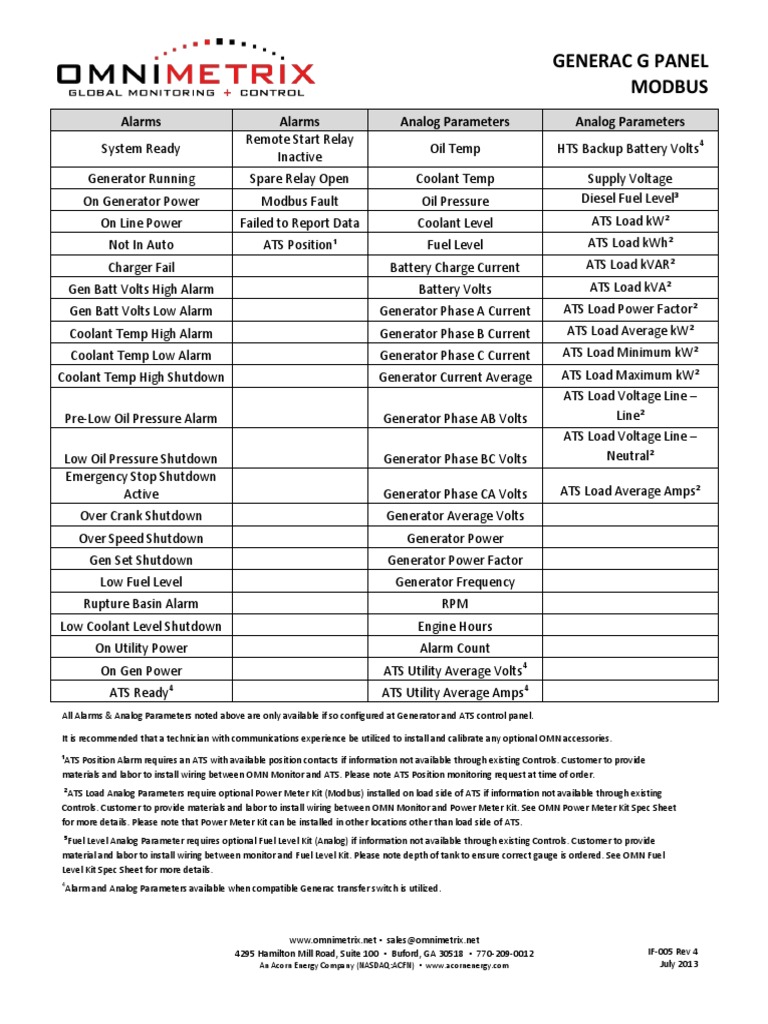 Interface Generac G Panel Modbus | PDF | Electric Generator ...