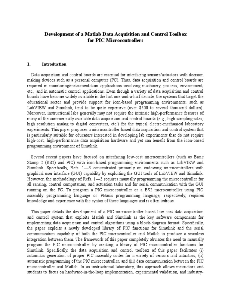 Development of A Matlab Data Acquisition and Control Toolbox For PIC Microcontrollers | PDF ...