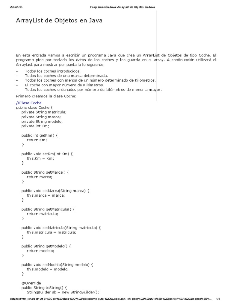 ArrayList de Objetos en Java (Clase Coche) | PDF | Java (lenguaje de ... ArrayList de Objetos en Java (Clase Coche) | PDF | Java (lenguaje de ...