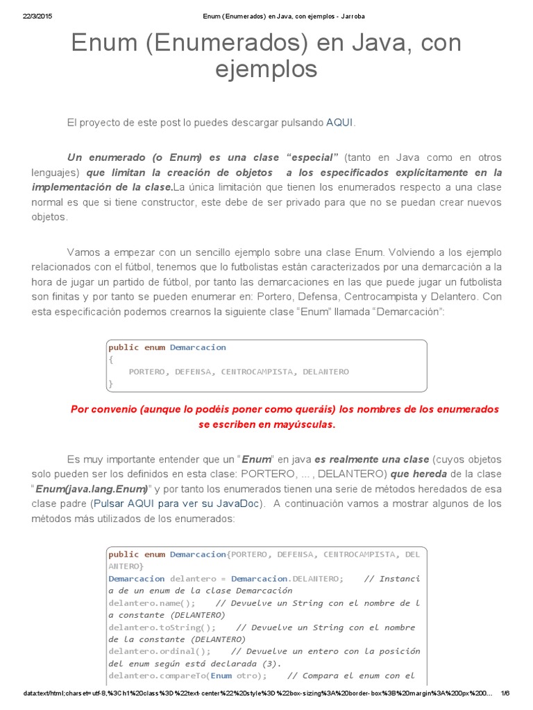 Enum (Enumerados) en Java, Con Ejemplos - Jarroba | PDF | Java (lenguaje de programación ...
