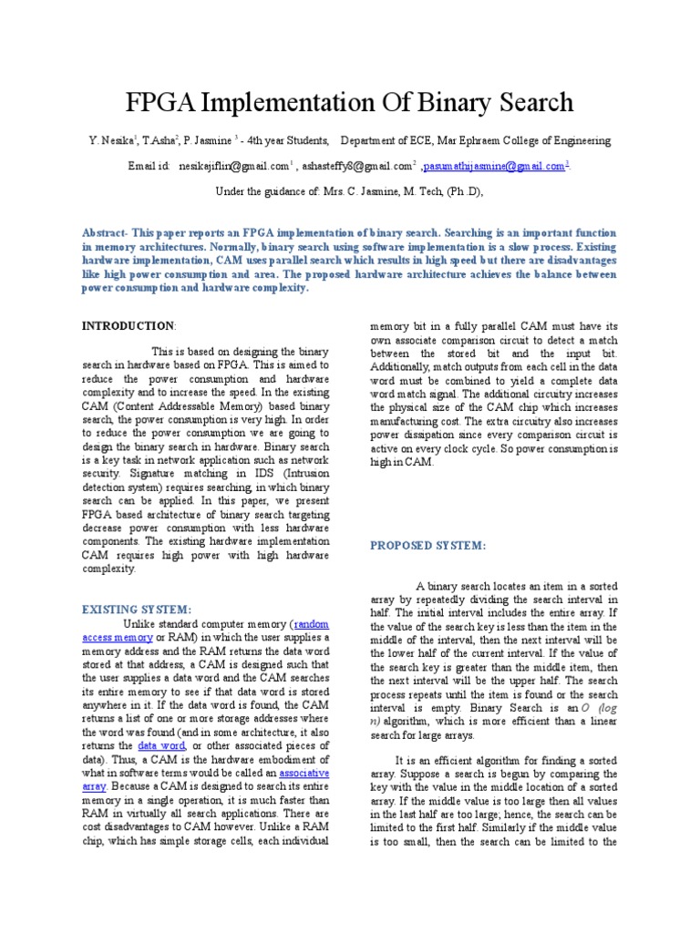 Fpga Implementation of Binary Search 1 | PDF | Field Programmable Gate ...