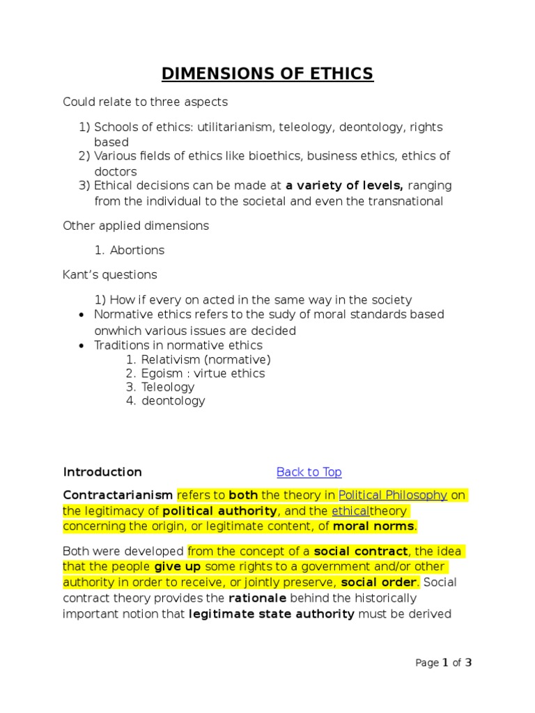 Dimensions of Ethics | PDF | Social Contract | Morality