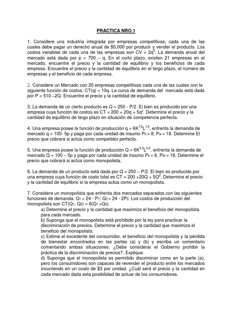 Practica Nro1.Micro II | PDF | Monopolio | Teorías económicas