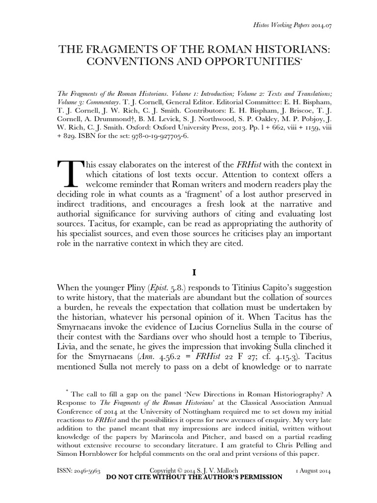 Fragments of The Roman Historians. Conventions and Opportunities PDF ...