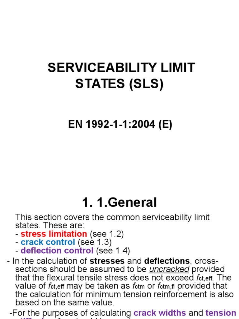 Serviceability Limit States (SLS) | PDF | Strength Of Materials | Bending