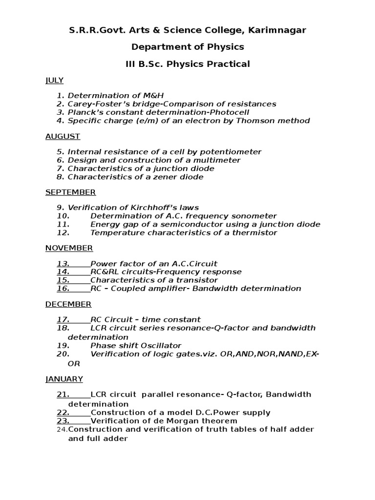 B.Sc. Physics Practical Lab Experiments | PDF